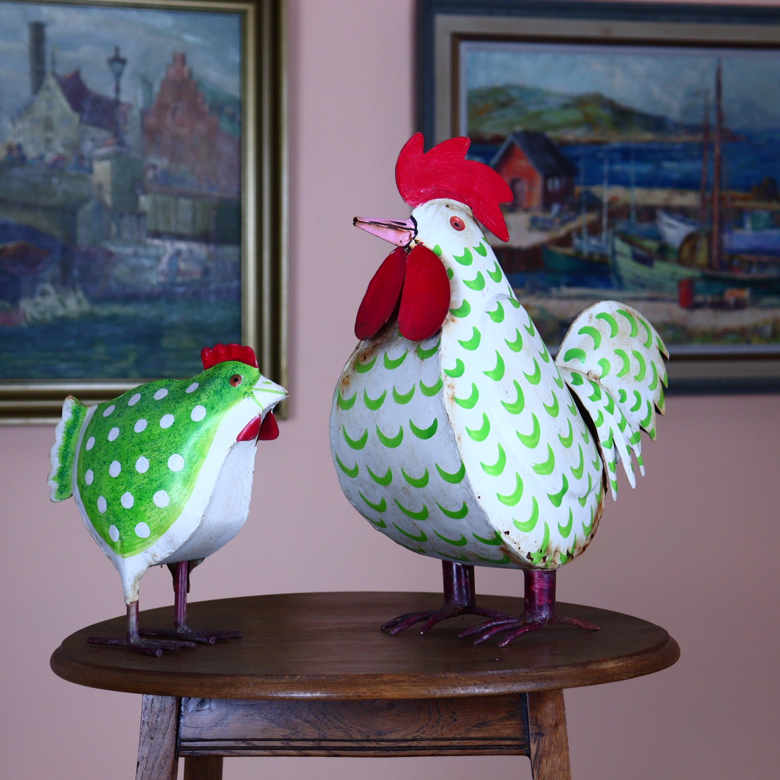 Vintage metal garden figurines rustic hen and chick folk art – Artemis Row